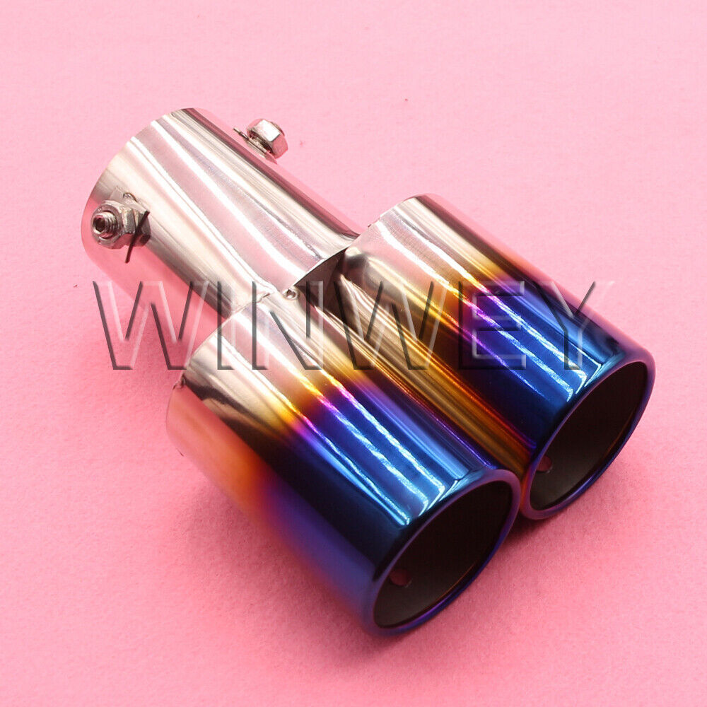 TWIN DUAL EXHAUST TRIM DOUBLE TIPS MUFFLER PIPE CHROME TAIL STRAIGH 63 ...
