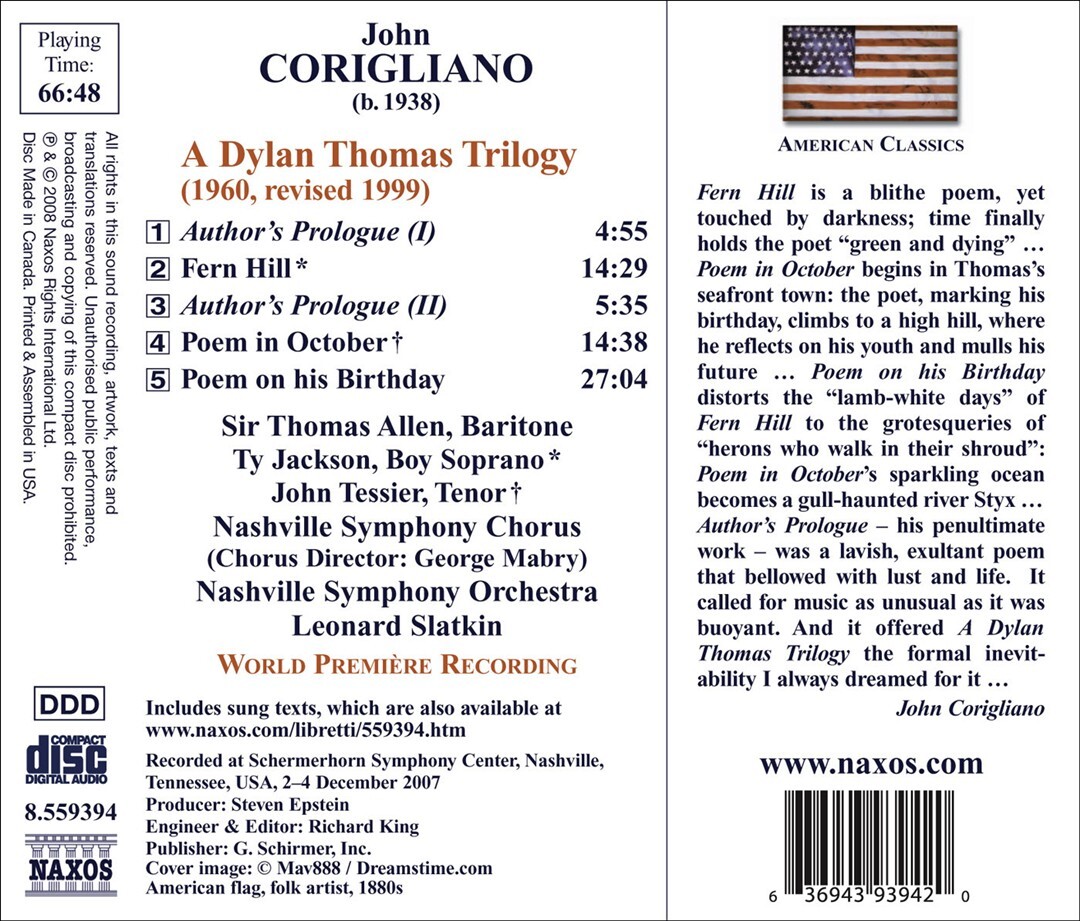 THOMAS ALLEN / LEONARD SLATKIN CORIGLIANO: A DYLAN THOMAS TRILOGY NEW ...