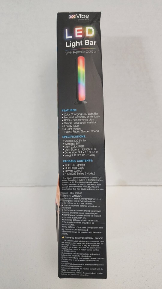 Vibe Essentials Multicolor LED Light Bar with Remote Control 11 Inches ...
