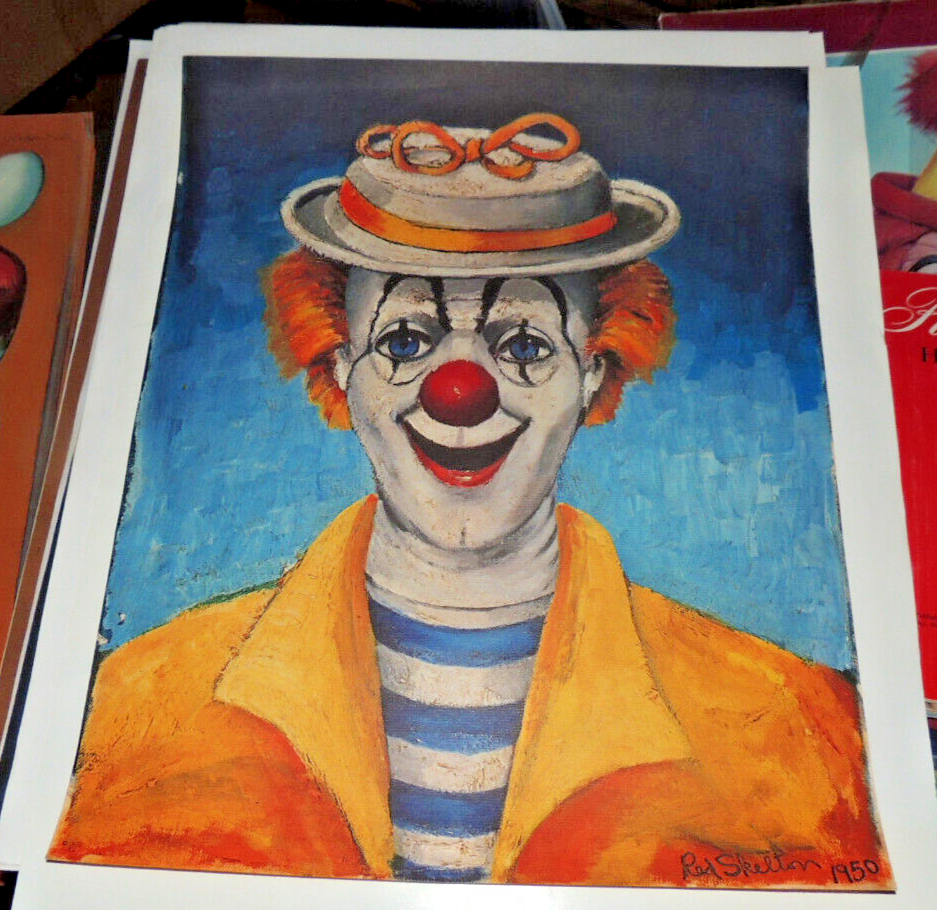 Red Skelton 1972 SAD WHITE FACE CLOWN 16"w X 20"h + Free Girl Clown | eBay