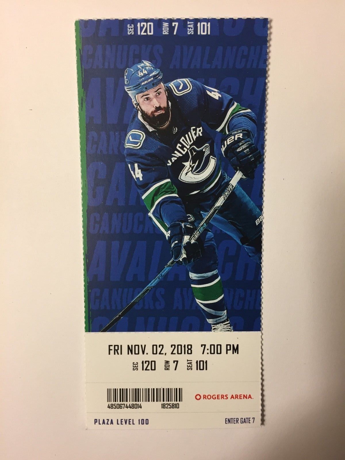 VANCOUVER CANUCKS VS COLORADO AVALANCHE NOVEMBER 2, 2018 TICKET STUB | eBay