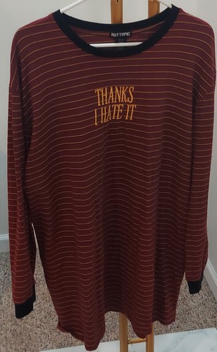 Hot Topic "Thanks I Hate It" Striped Long Sleeve T-Shirt Dress Women's ...