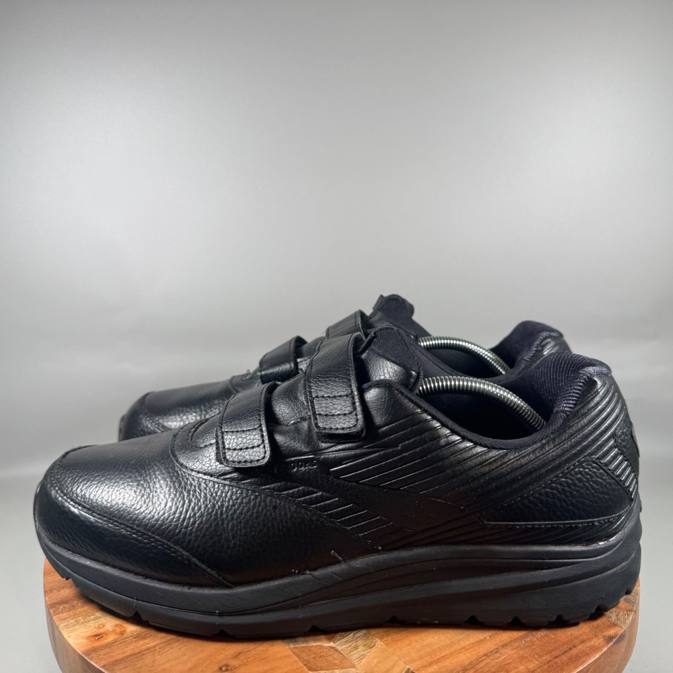 Brooks Addiction Walker Mens Black Leather Hook and Loop Wide 2E Shoes ...