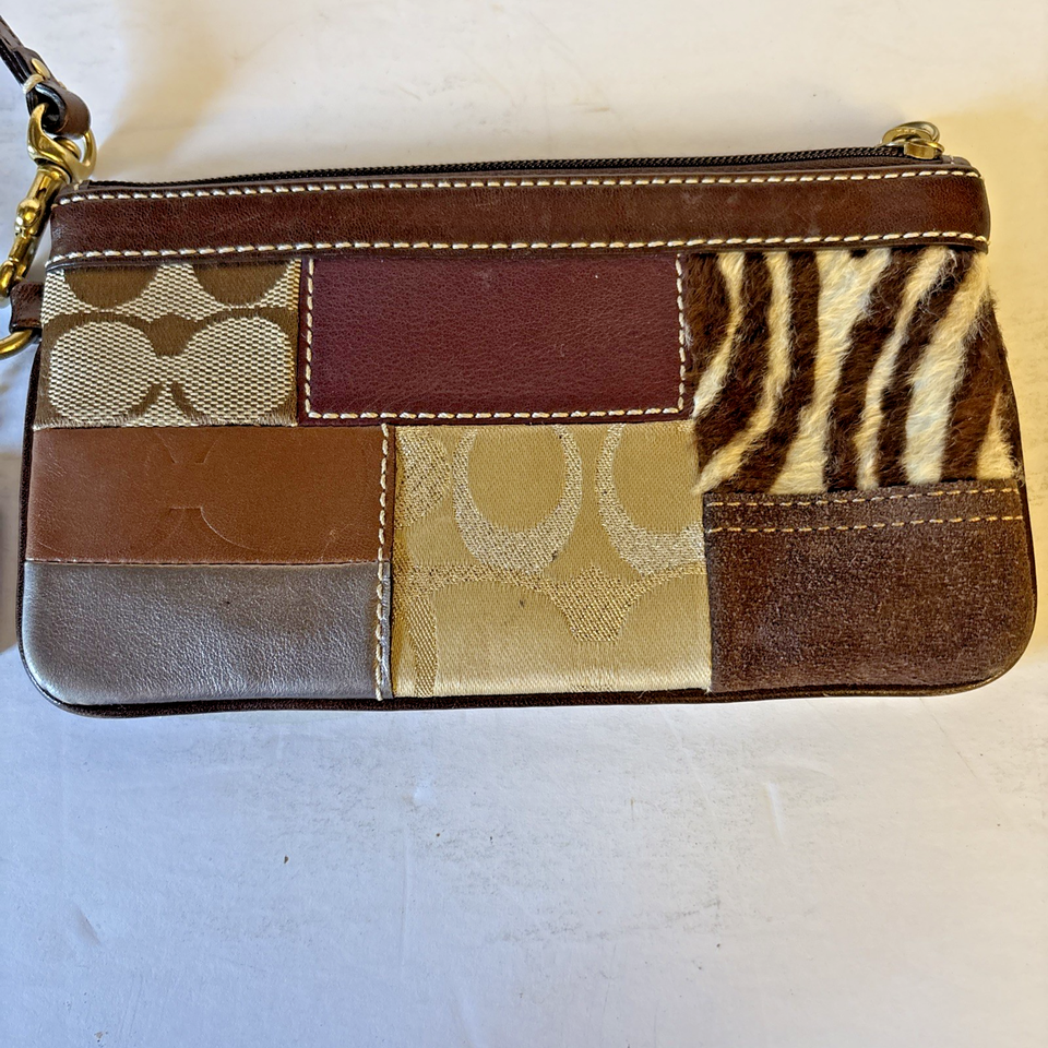 Vintage Coach Patchwork Wristlet Mini Purse Brown Multi Print | eBay