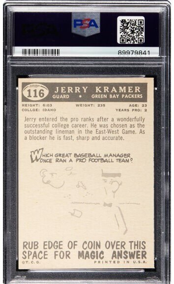 1959 Topps Jerry Kramer #116 PSA Mint 9 | eBay