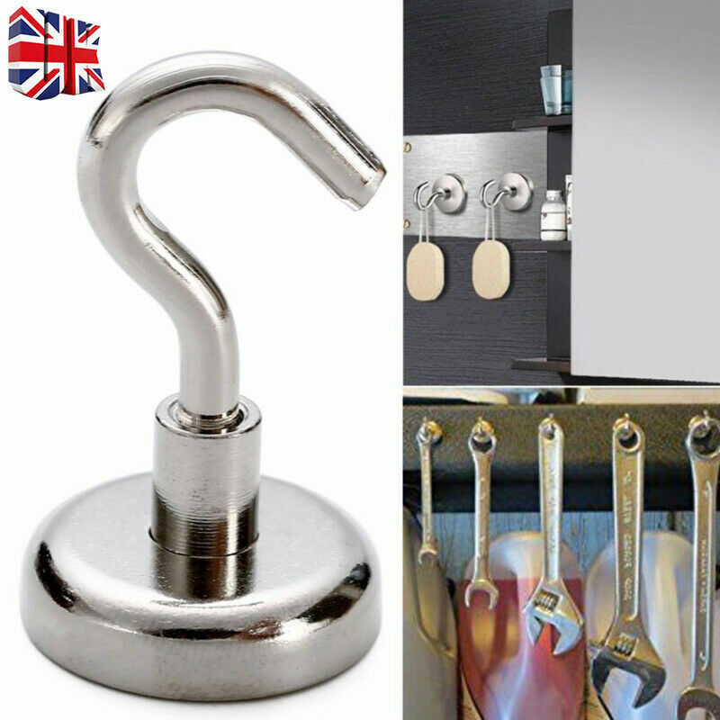 5/10 Pack Heavy Duty Magnetic Hooks Hanger Hold Neodymium Strong Magnet ...