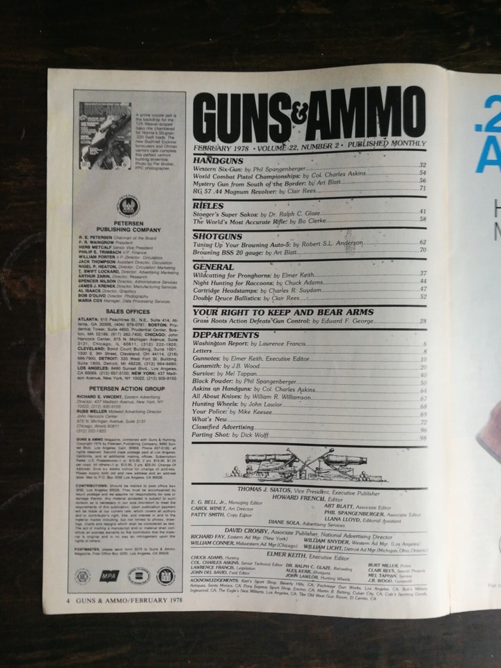 Guns & Ammo February 1978 Browning Auto-% Shotgun - RG 57 .44 Magnum ...