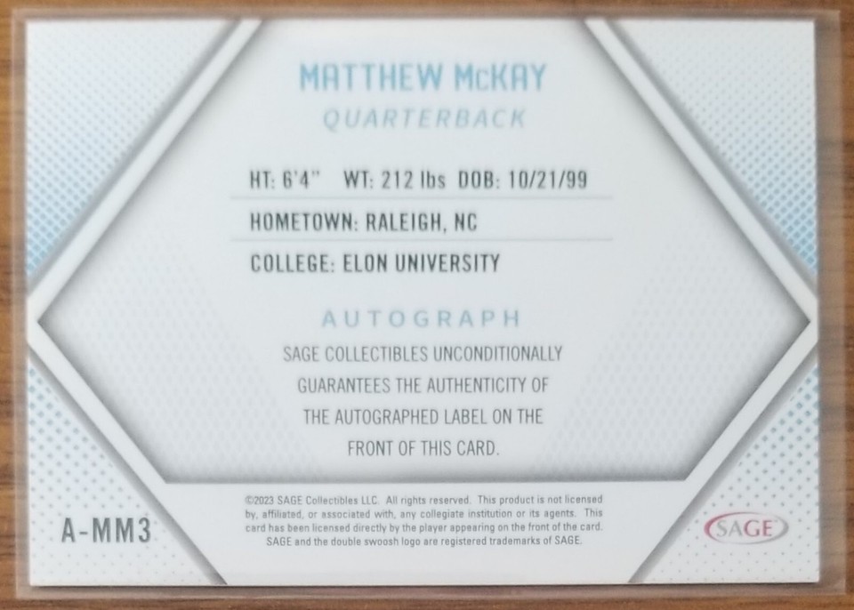 2023 Sage Matthew McKay Auto Silver Parallel Elon University #A-MM3 | eBay