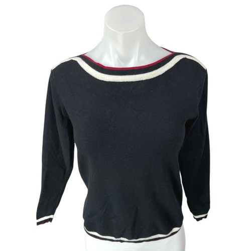 Eternelle Women's Black White Striped Long Sleeve Pullover Sweater Top ...