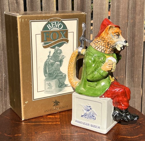 BEVO FOX STEIN IN ORIGINAL BOX 1991 BUDWEISER BUD ANHEUSER-BUSCH MADE ...
