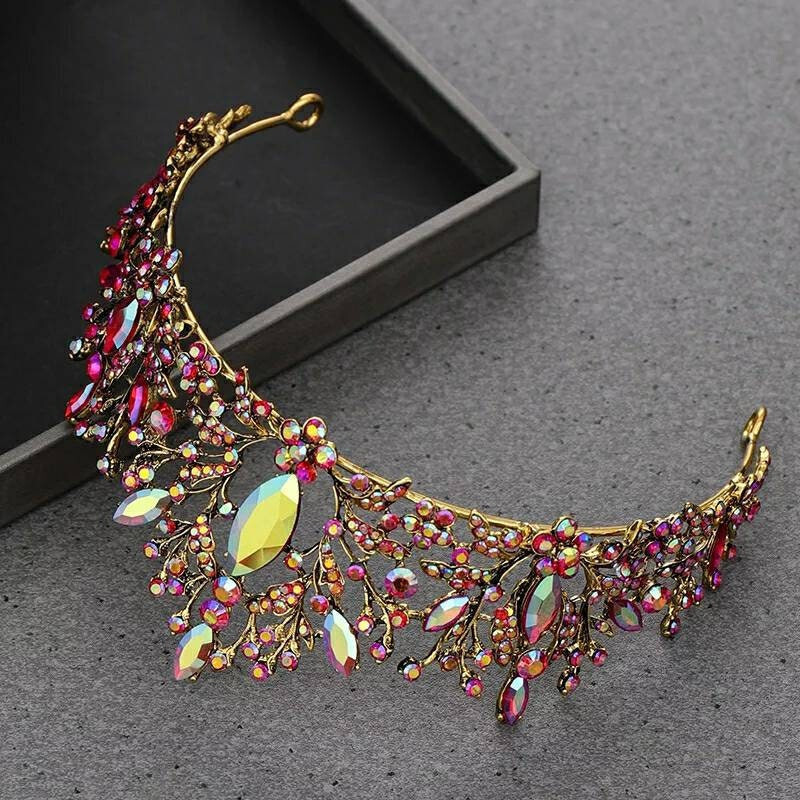 Holographic red multi color Tiara Crown Detailed Princess Queen goth ...