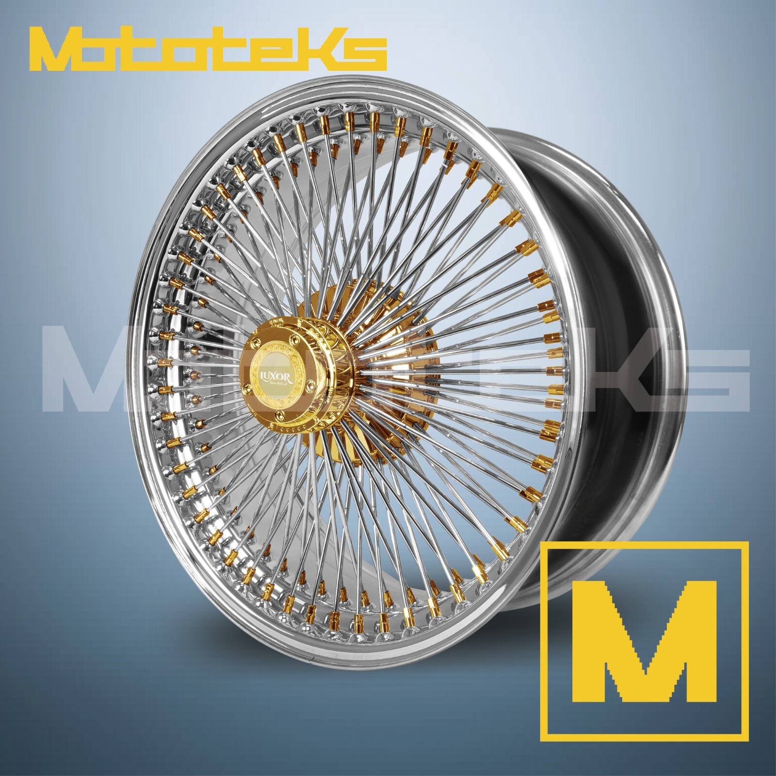 17X8 LUXOR WIRE WHEELS 100 STRAIGHT FWD RIM 24K TRIPLE GOLD SINGLE 1 PC ...