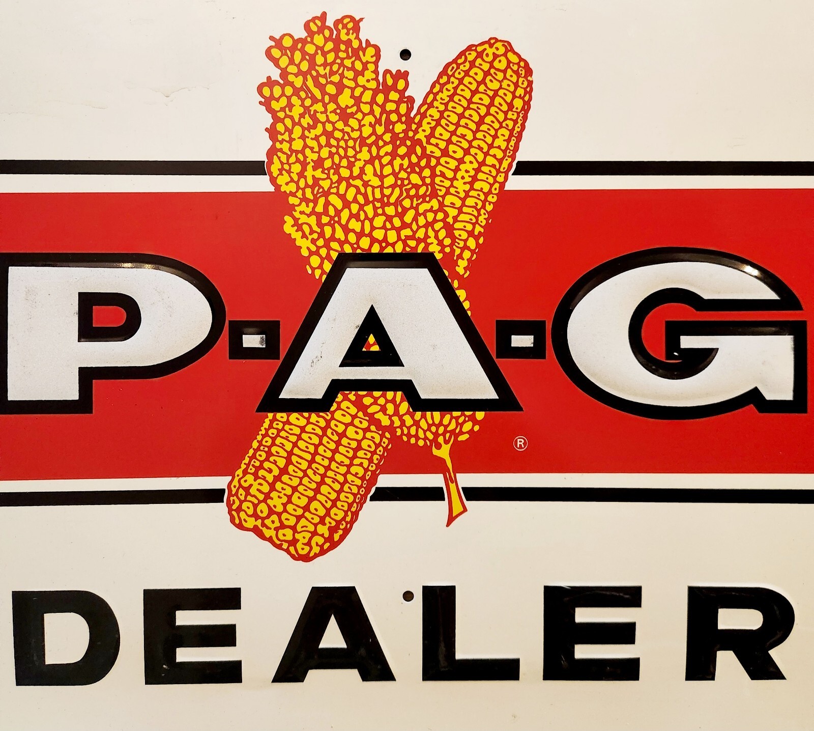 🌽PAG Seed CORN🌽 DEALER Tin Sign ORIGINAL Sorghum Nebraska FARM Cow Pig ...