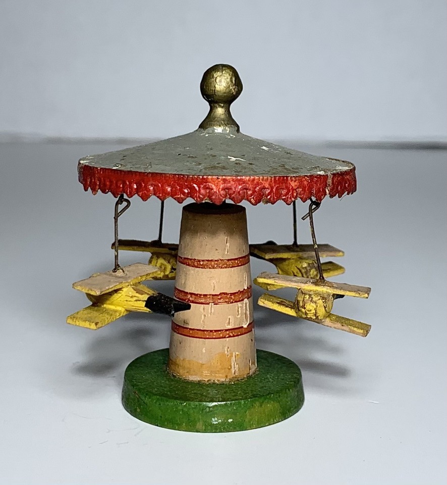 ERZGEBIRGE MECHANICAL MERRY GO ROUND AIRPLANES CIRCUS WOOD TOY GERMAN ...