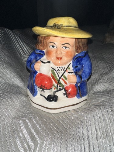 ANTIQUE ENGLISH STAFFORDSHIRE BLUE TOBY TOBACCO JAR Very Rare Branded ...