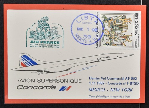 MEXICO to USA 1982 Air France CONCORDE Speed Plane Last Flight Card ...