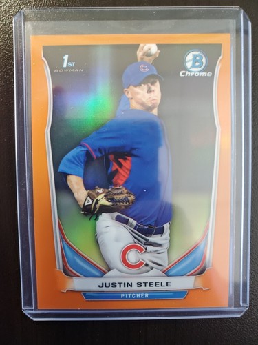 2014 Bowman Chrome - JUSTIN STEELE, 10/25 ORANGE Refractor ROOKIE # ...