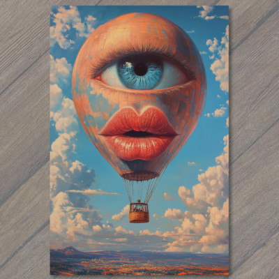 Art Print Floating Eye Balloon Surreal Lips Cloud Watcher Fantasy Sky ...