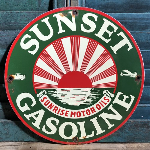 VINTAGE SUNSET GASOLINE PORCELAIN GAS AUTO OIL SERVICE STATION PUMP ...