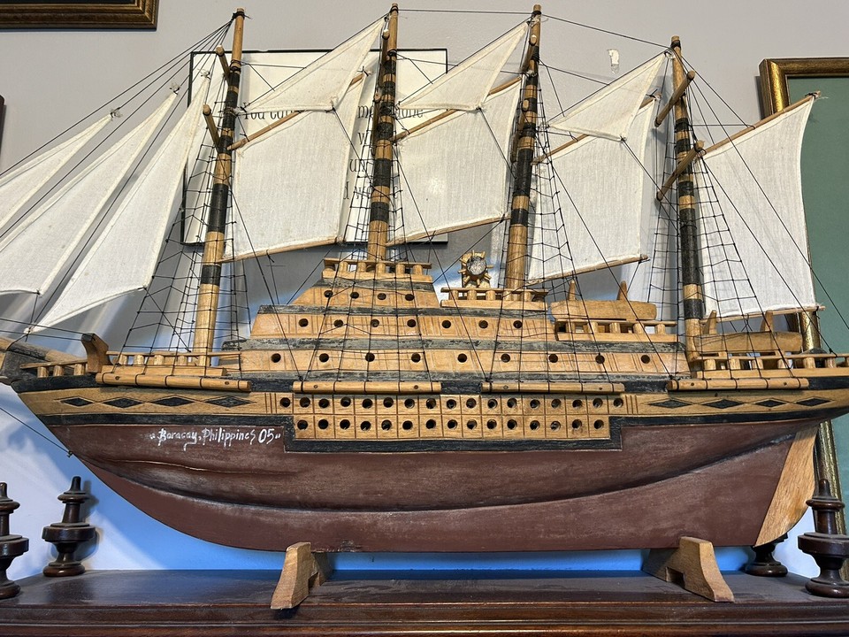 VINTAGE BEAUTIFUL LARGE WOODEN SHIP WITH FREE SHIPPING | eBay