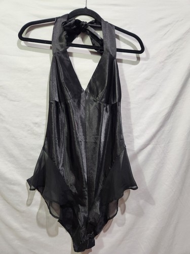 Vintage 1990s Black Halter Teddy Lingerie Highcut W Lace And Tieback | eBay
