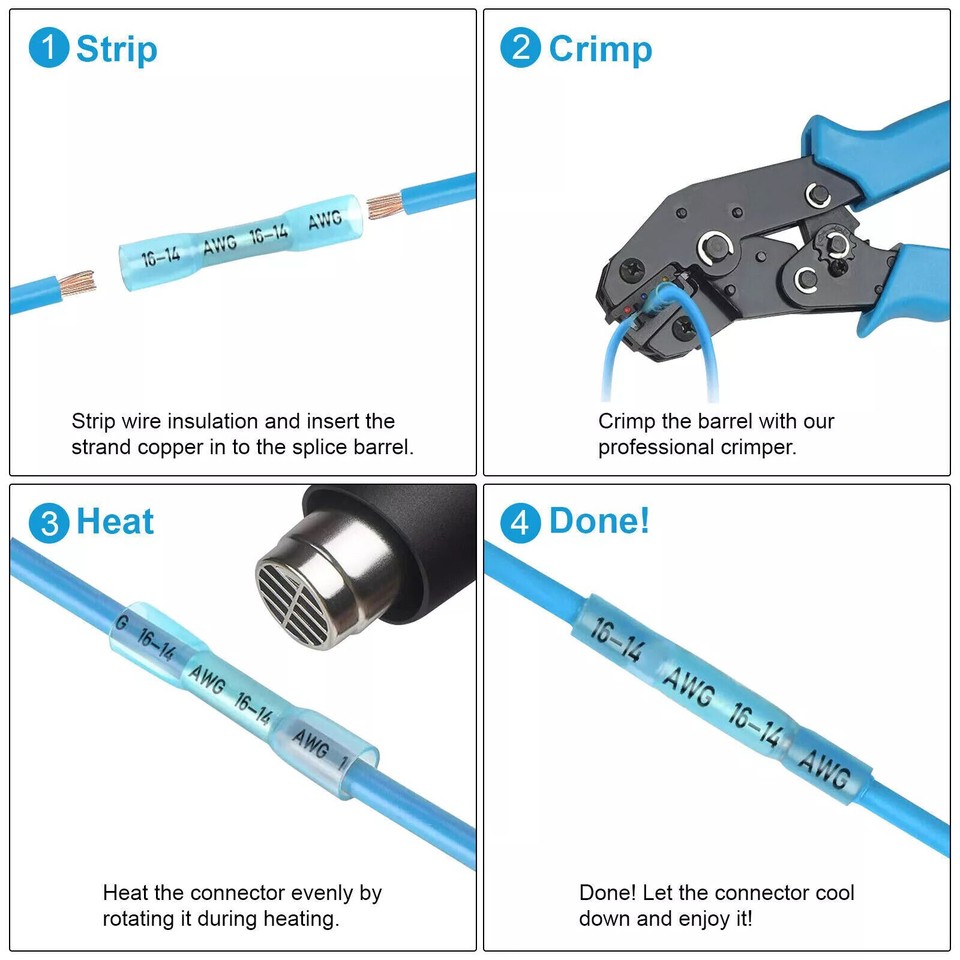 500/100x Waterproof Heat Shrink Butt Splice Wire Connectors Crimp ...