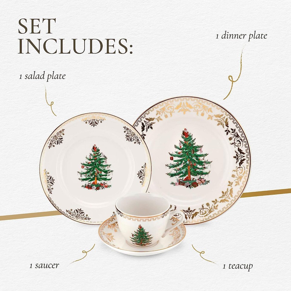 Spode Christmas Tree Gold Collection 4-Piece Place Setting, 22 Karat ...