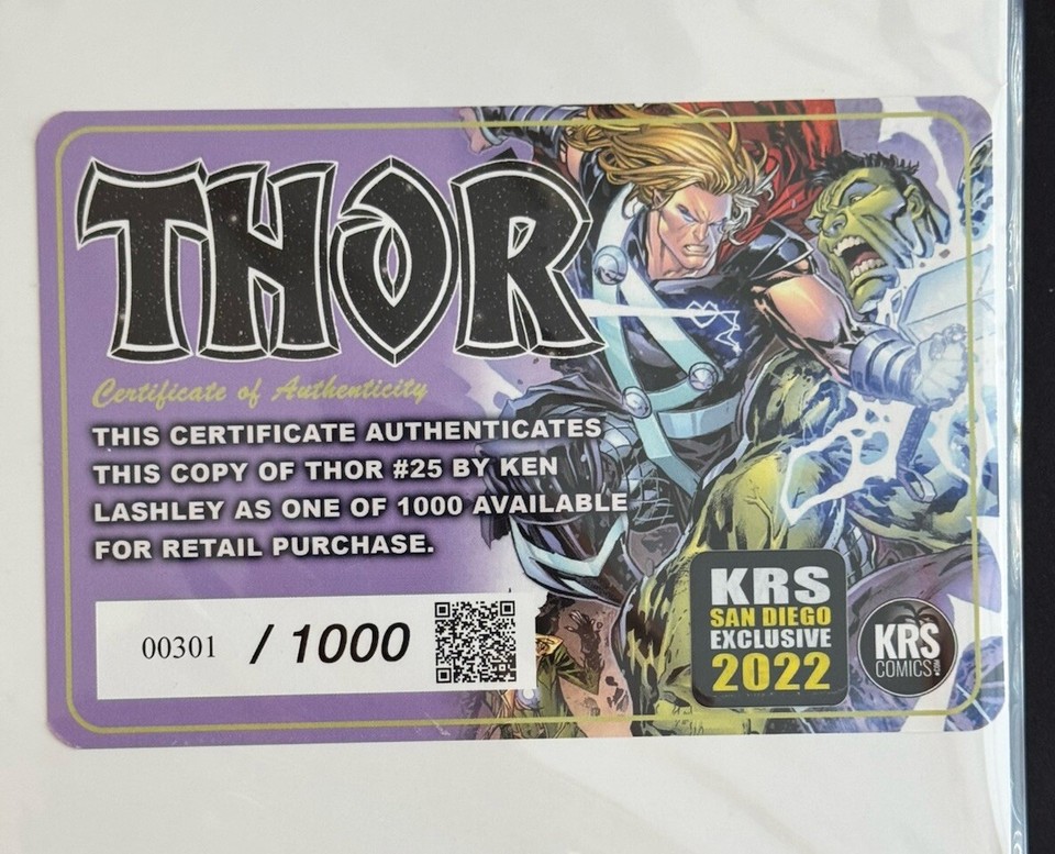 🔥 SDCC EXCLUSIVE VARIANT THOR #25 LIMITED TO 1000!! #301 Of 1000 w/ COA ...
