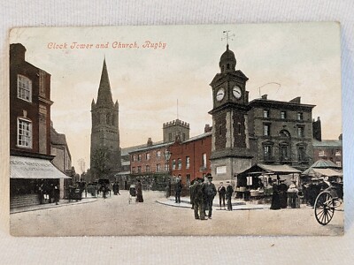 Postcard England Clock Tower and Church, Rugby Warwickshire England A3 ...