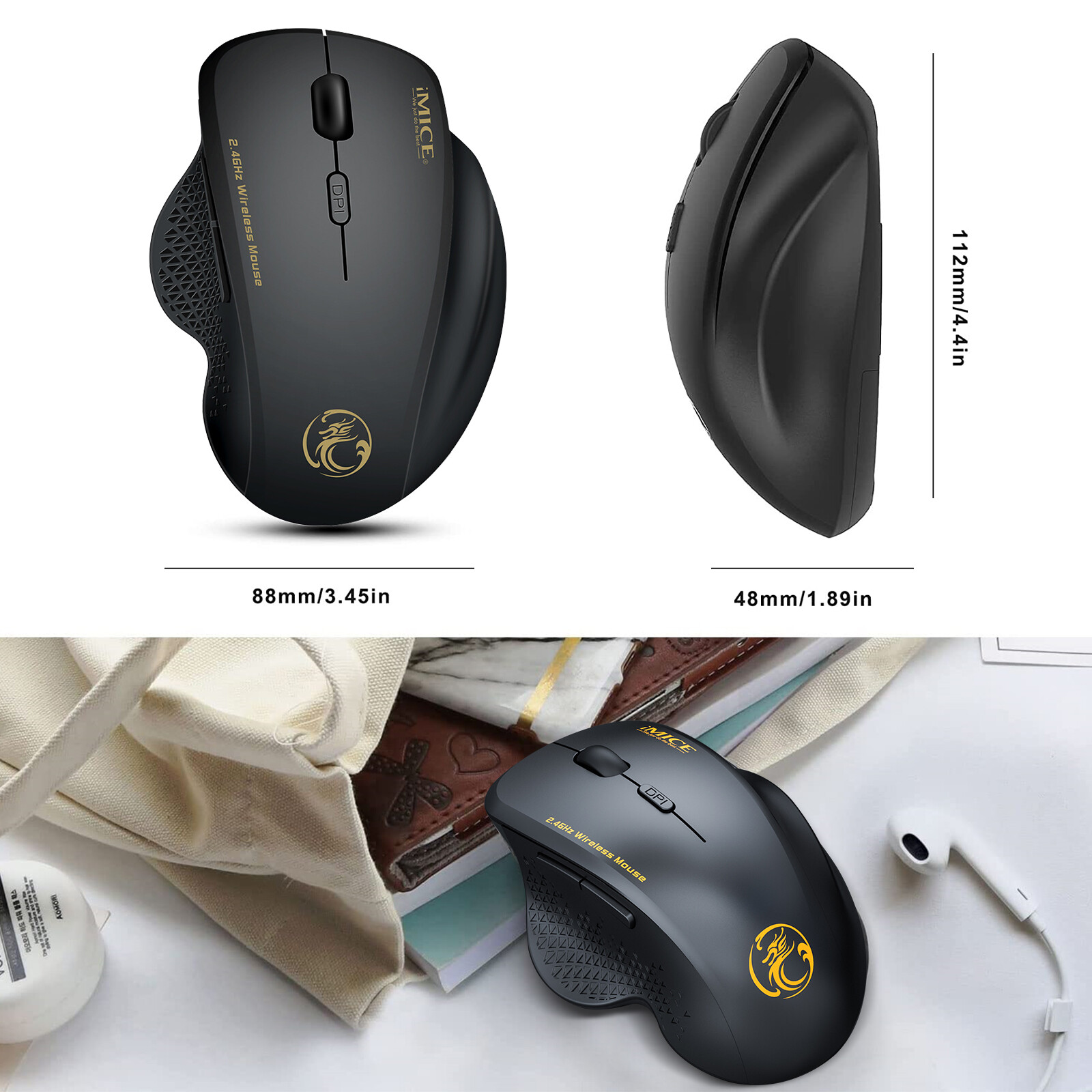 2.4GHz Wireless Optical Mice PC Gaming Mouse 6 Buttons & USB Receiver ...