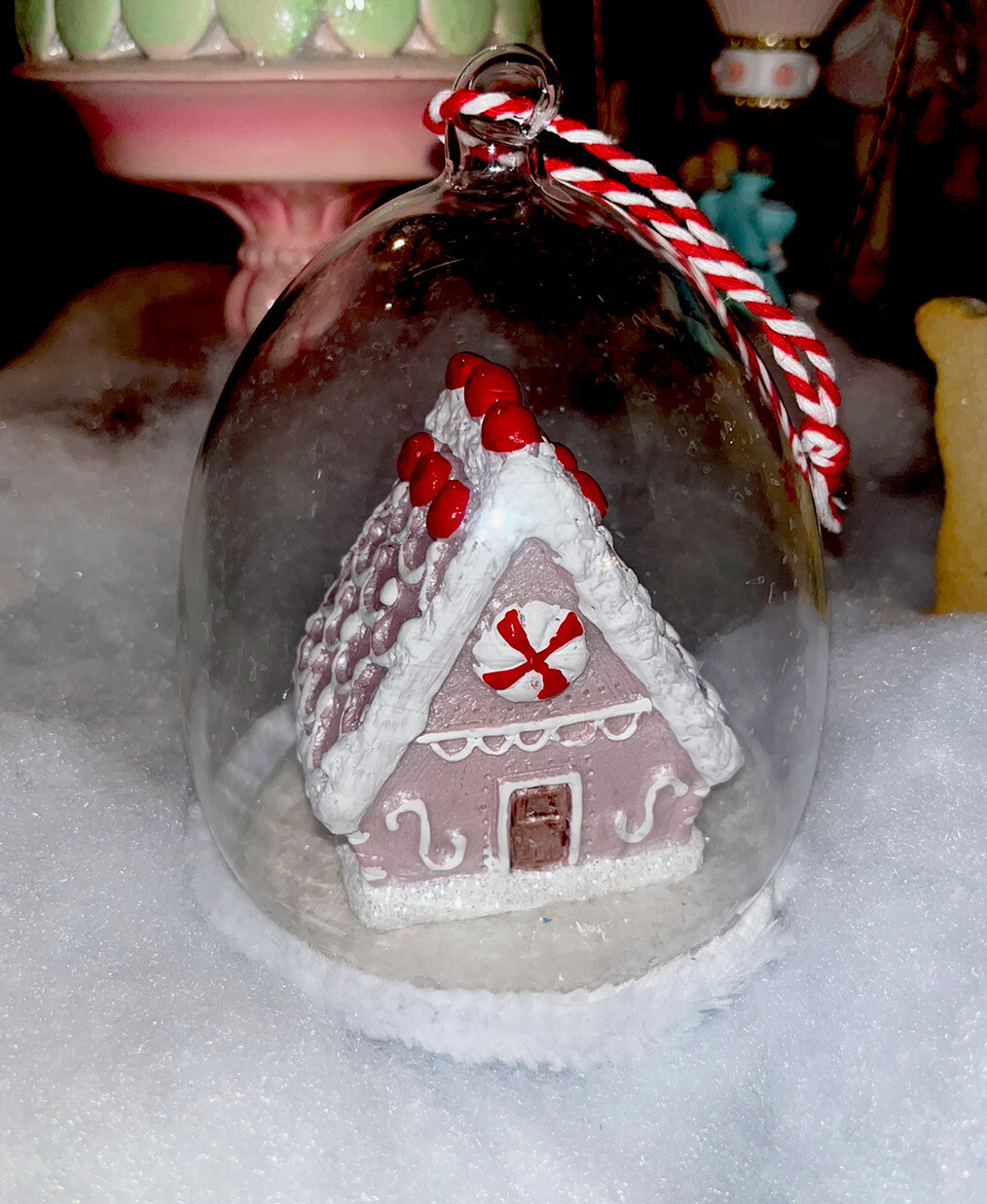 Raz Imports Pink, White and Red Gingerbread House in Glass Cloche ...
