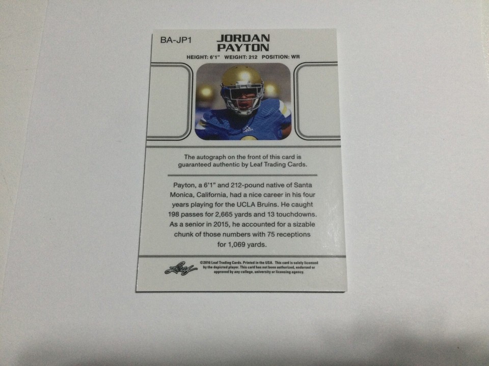JORDAN PAYTON 2016 LEAF ULTIMATE DRAFT AUTOGRAPH AUTO #/10 | eBay