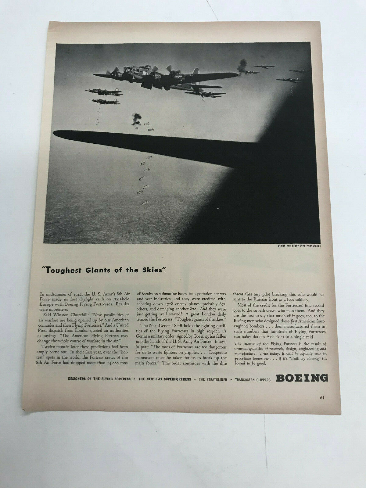 Boeing Flying Fortress Airplane Vintage advertisement ad 1944 (b32) | eBay