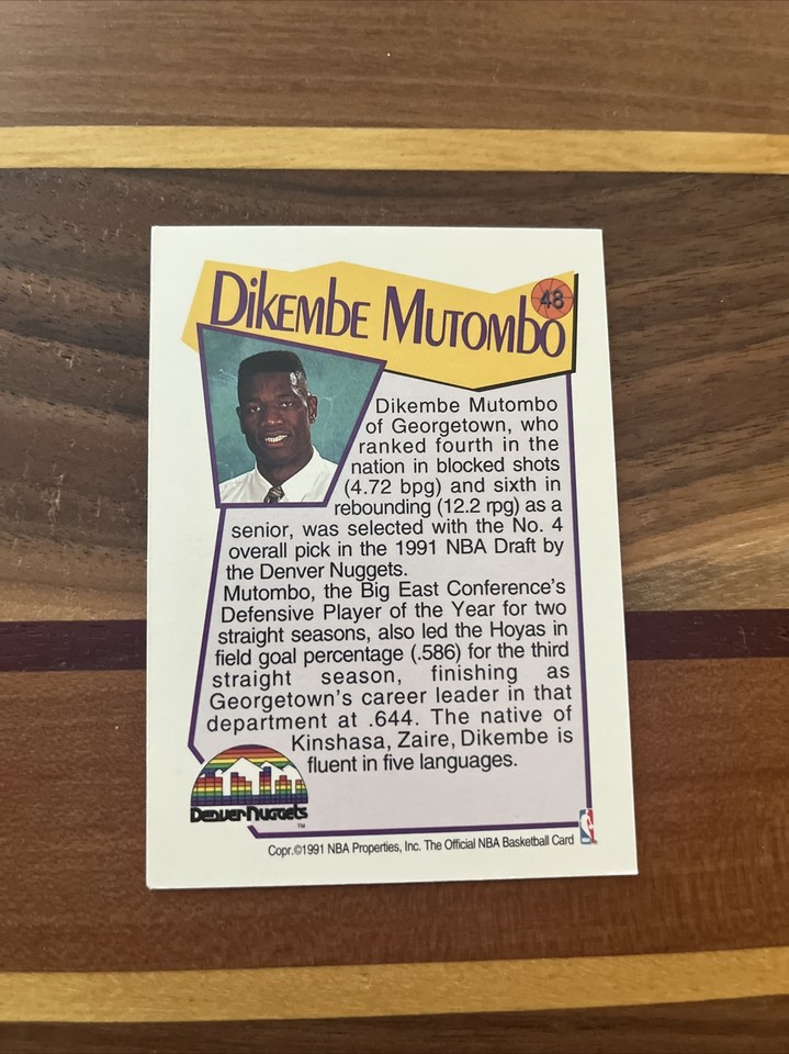 Dikembe Mutombo Rookie 91-92 NBA Hoops #48 Draft RC-Denver Nuggets ...