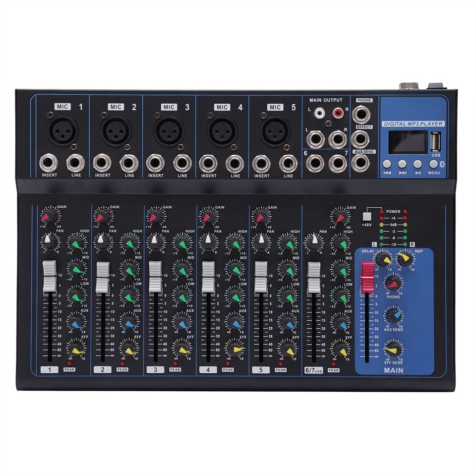 7-Channel Bluetooth Portable Audio Mixer USB DJ Sound Mixing Console ...