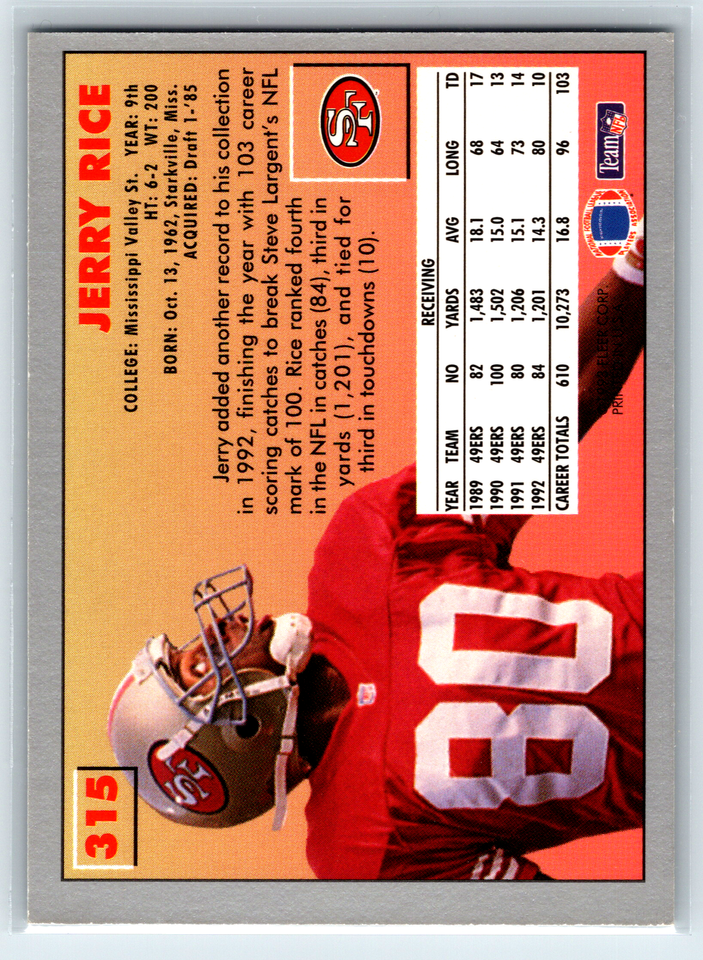 Jerry Rice 1993 Fleer #315 San Francisco 49ers | eBay