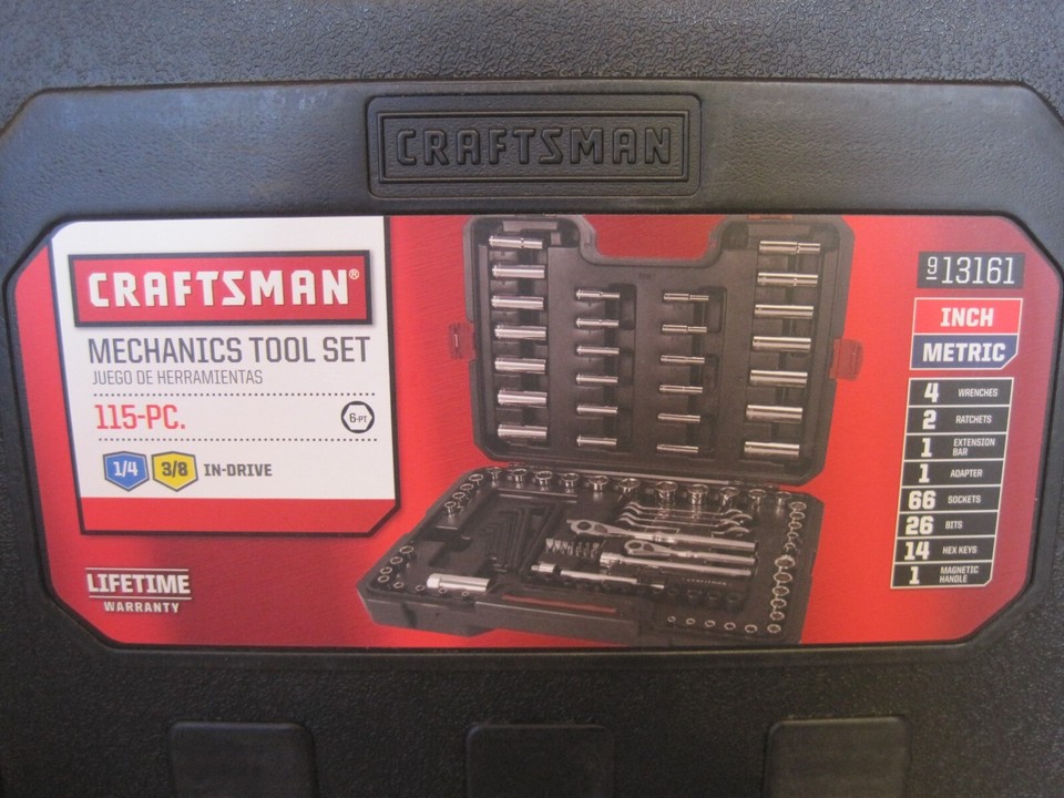 CRAFTSMAN 115 PC. MECHANIC TOOL SET #913161-1/4 & 3/8 IN-DRIVE-6-PT-SAE ...