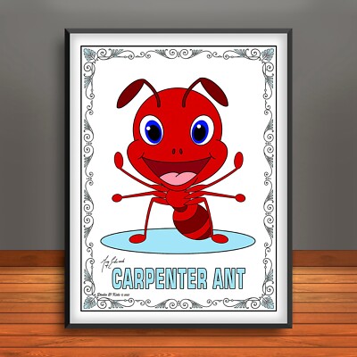 Cartoon Carpenter Ant Print, Poster, Insect Wall Art, Bug Decor | eBay