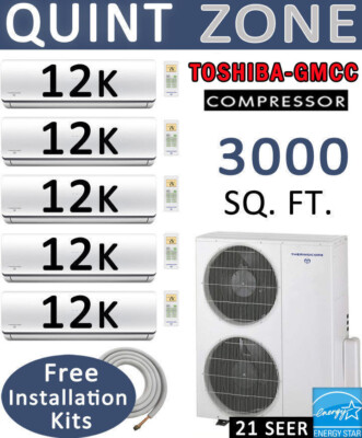 60000 BTU Quint Zone Ductless Mini Split Air Conditioner - Heat Pump ...
