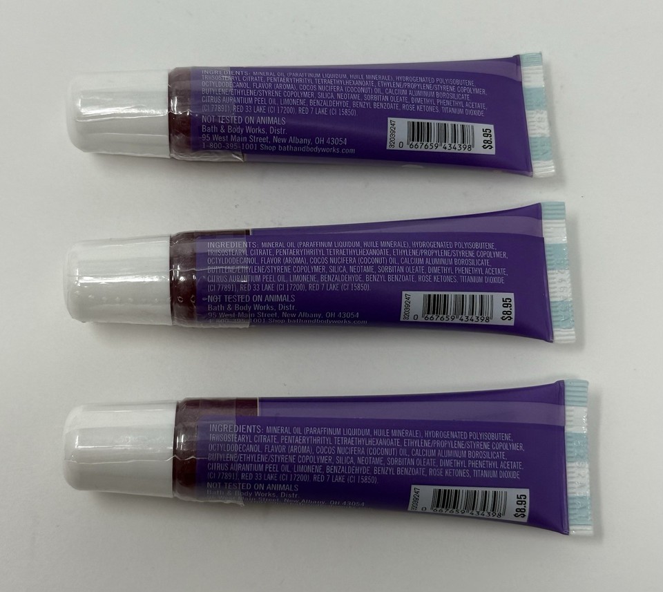 3 NEW Bath & Body Works Holly Jolly Lollipop Lip Gloss Tube .47 oz / 14 ...