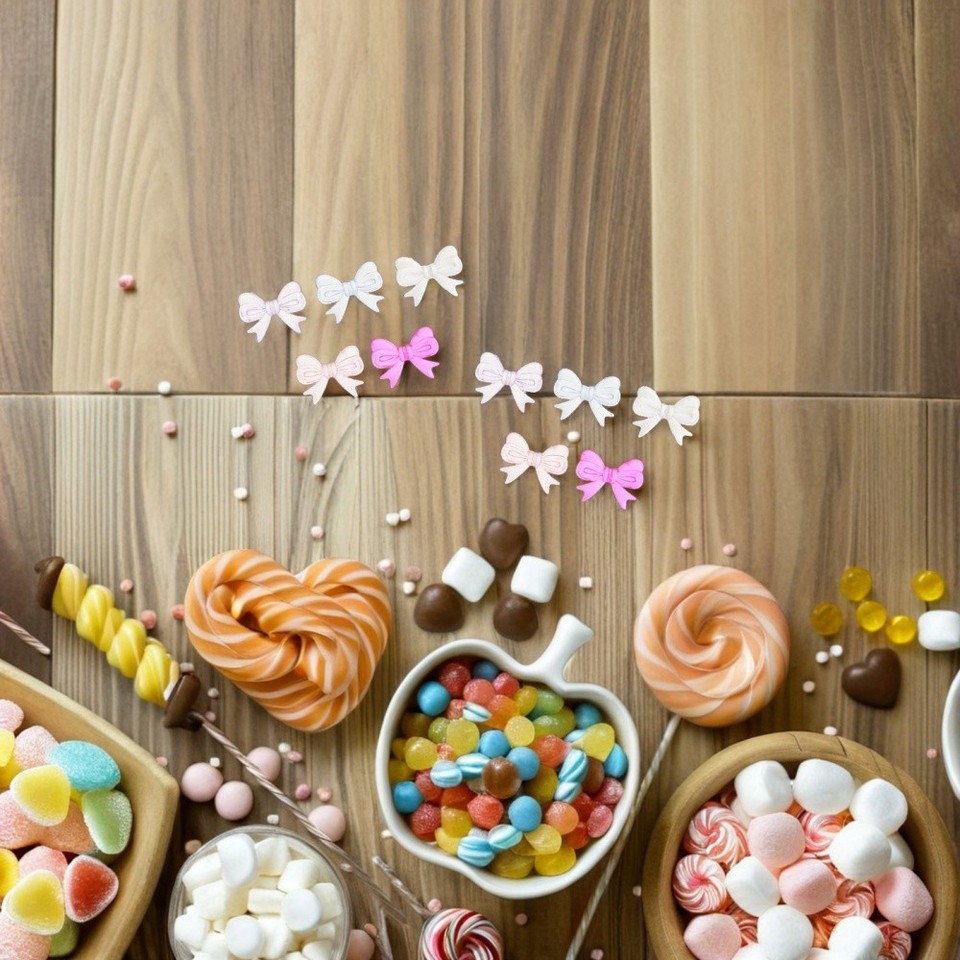 50pcs Party Bow Cupcake Toppers: Transparent Colorful Bowknot Cake ...