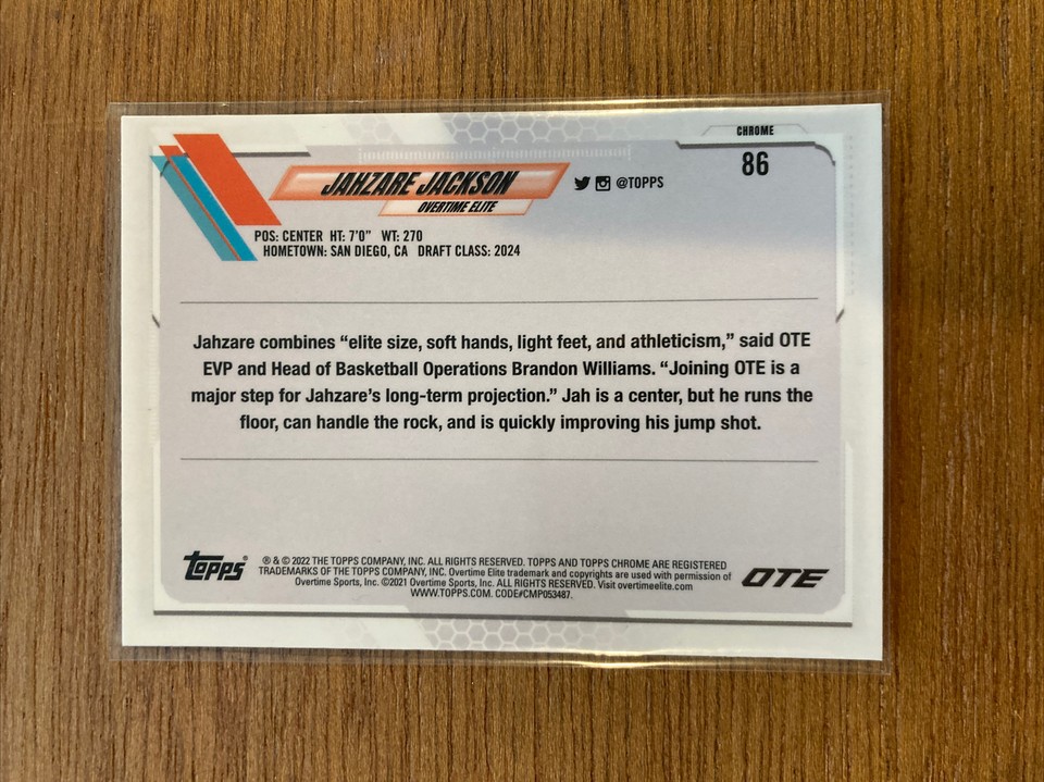 2022 Topps Chrome OTE Jahzare Jackson Rookie Card #86 Overtime RC | eBay