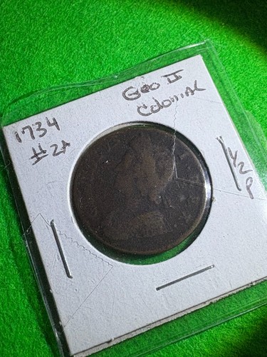 1734 KING GEORGE II HALF PENNY COPPER COIN OVER 289 YEARS OLD See Pics ...