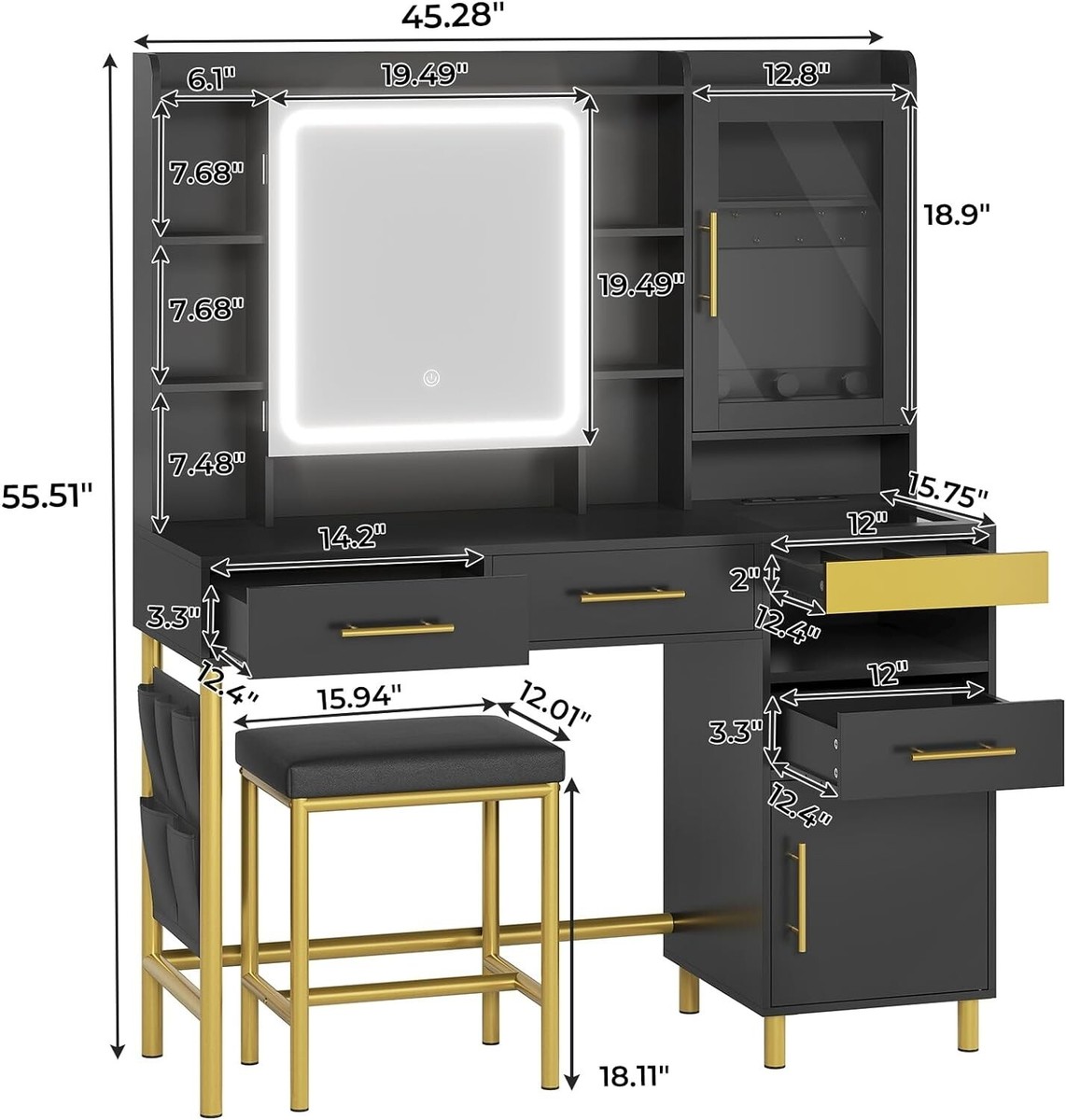 Small Vanity Desk With Stool Black Makeup Vanity Desk With Mirror ...