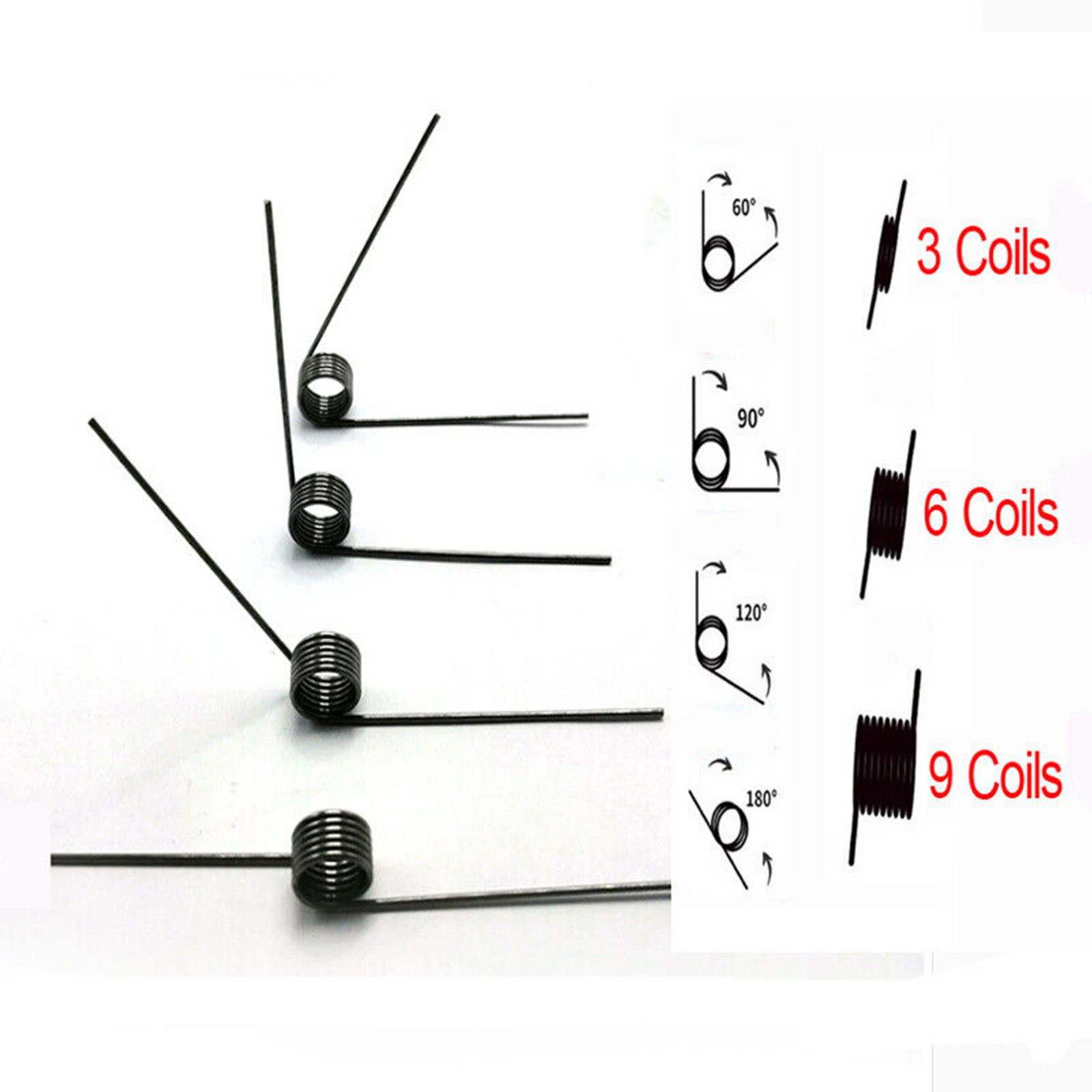 Torsion Springs 1.2 mm Wire Diameter 5 mm - 12 mm OD 3 - 9 Coils 60 ...