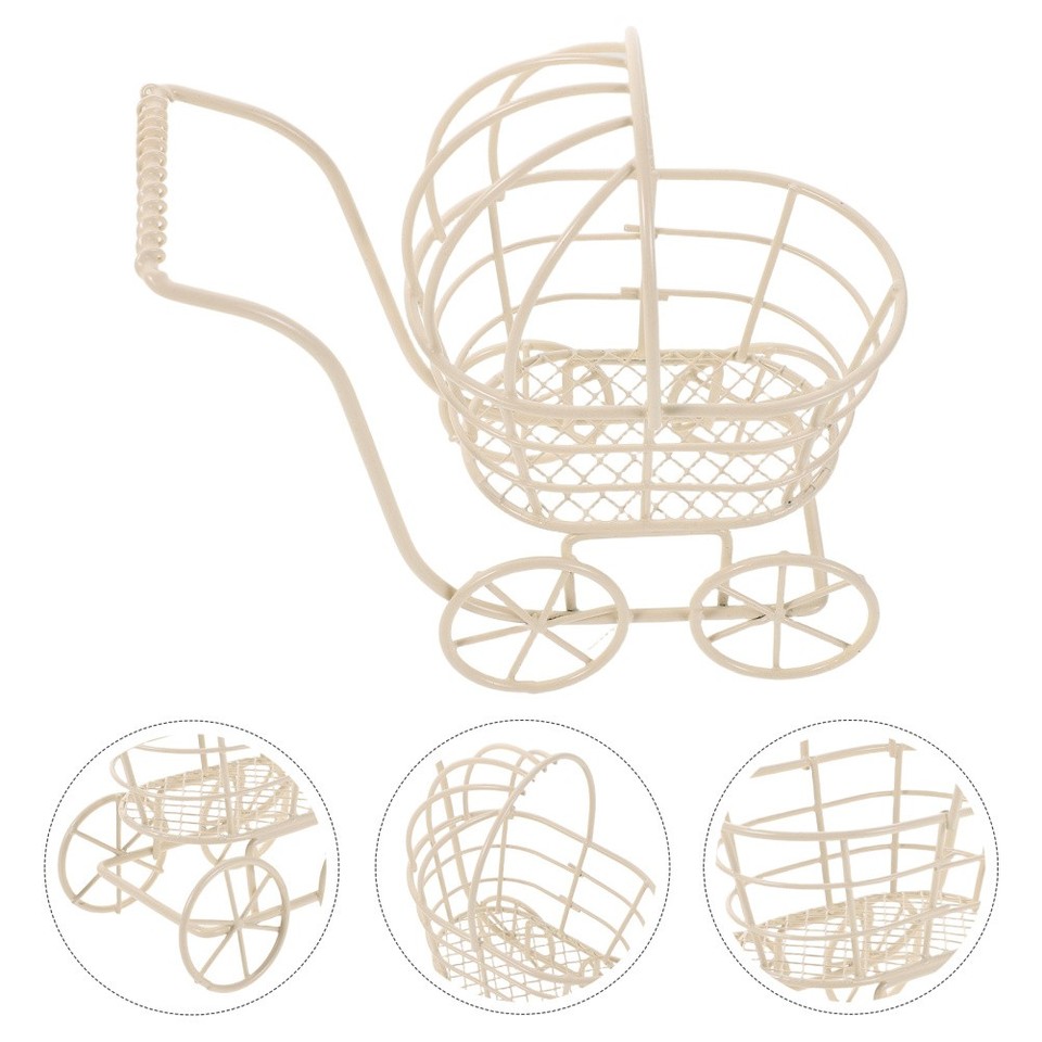 3pcs Small Miniature Metal Wire Baby Stroller Toy Dollhouse Pram ...