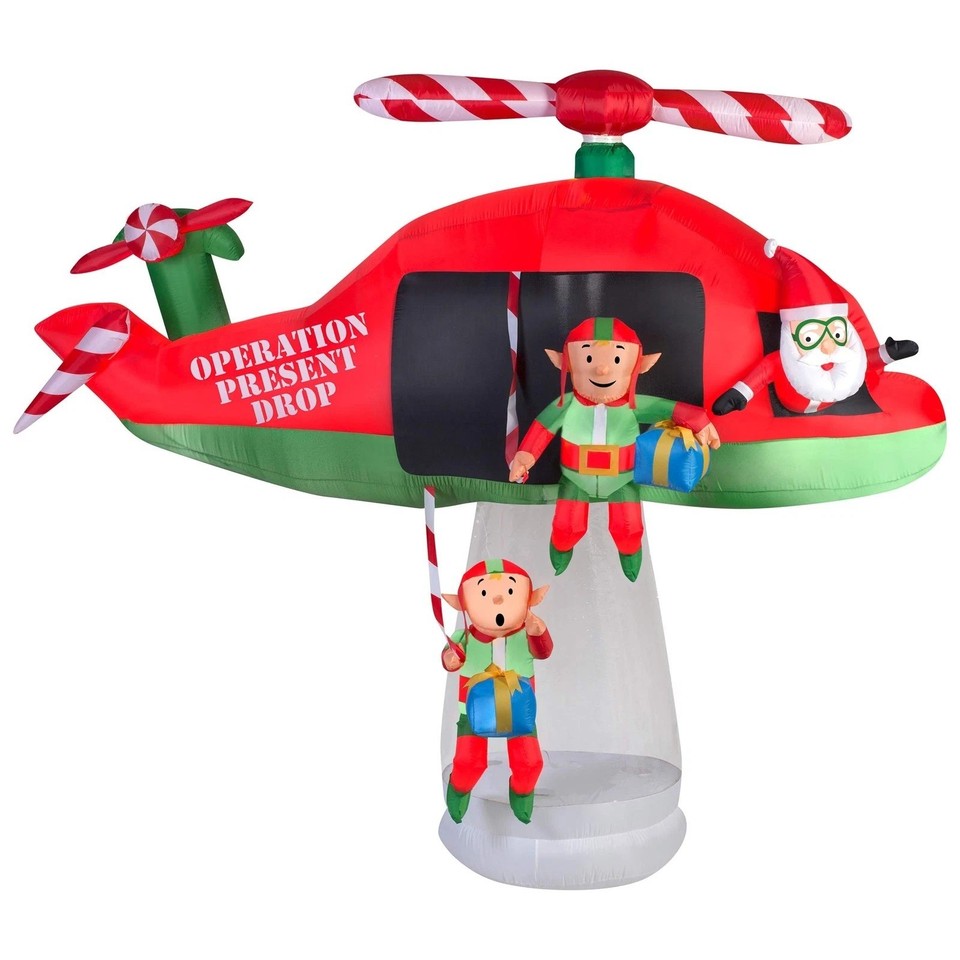 Gemmy Animated Inflatable Santa and Elves in Helicopter Scene | eBay