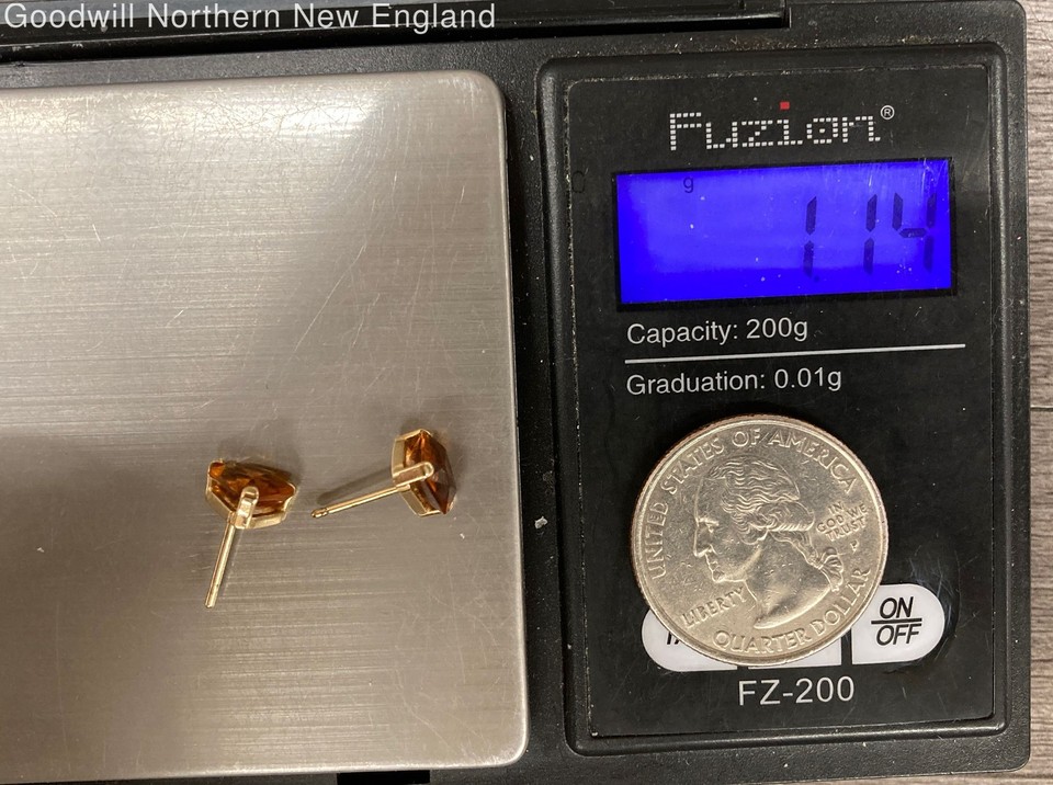 Unmarked Tests 10K Yellow Gold Orange Citrine Gems Triangle Stud ...