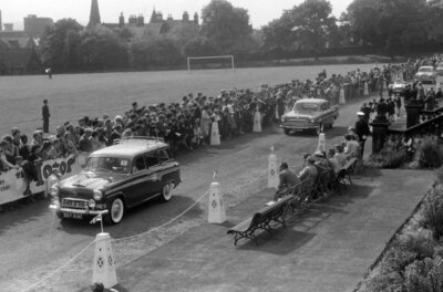 Austin A55 Countryman estate followed by a Vauxhall Cresta 1959 Old ...