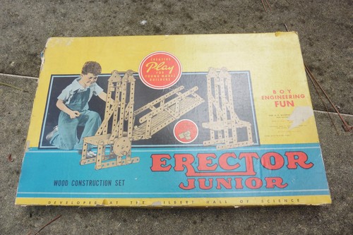 1943 AC Gilbert Erector Junior Wood Construction Set 5 w Book Parts WW2 ...
